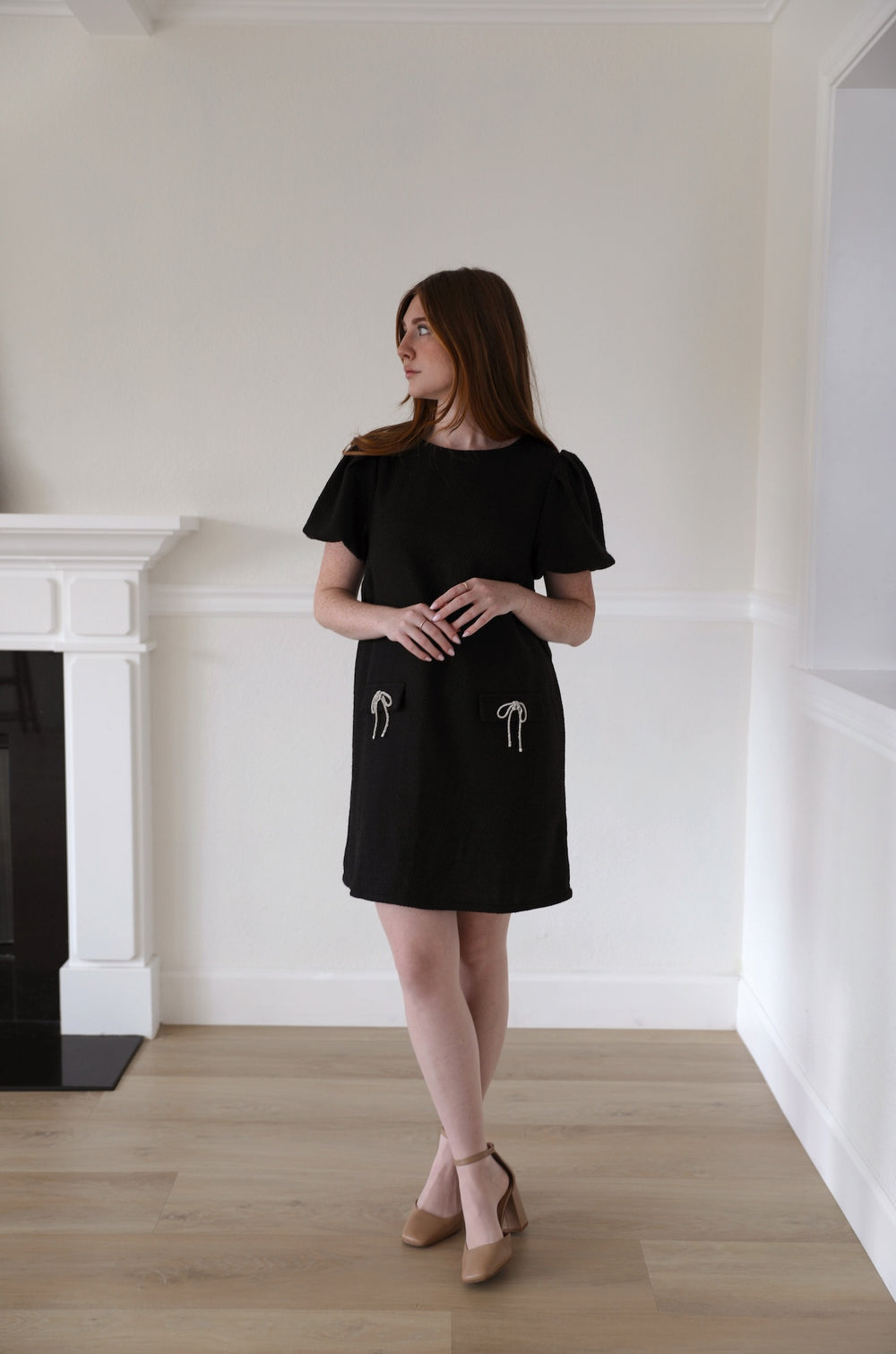 Tweed Black Dress With Bows