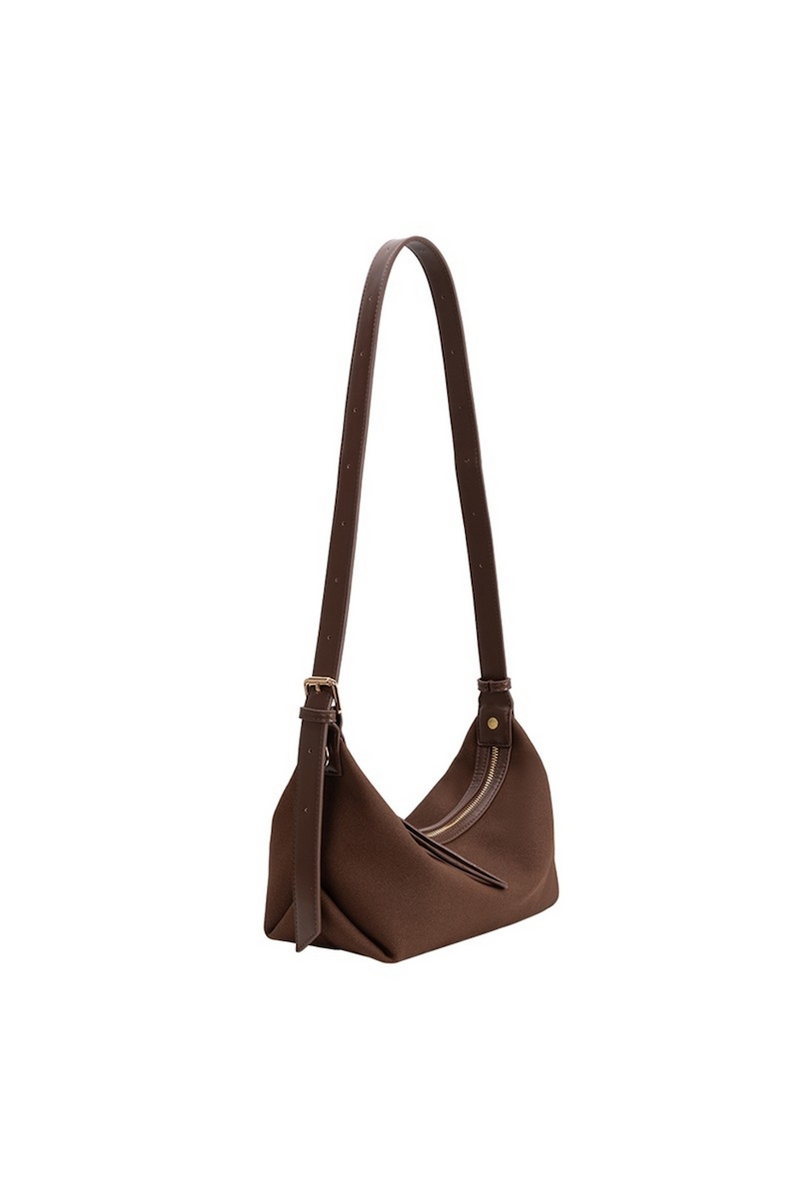 Melie Bianco Lilith Brown Suede Hobo Bag - Vegan Brown Crescent Bag