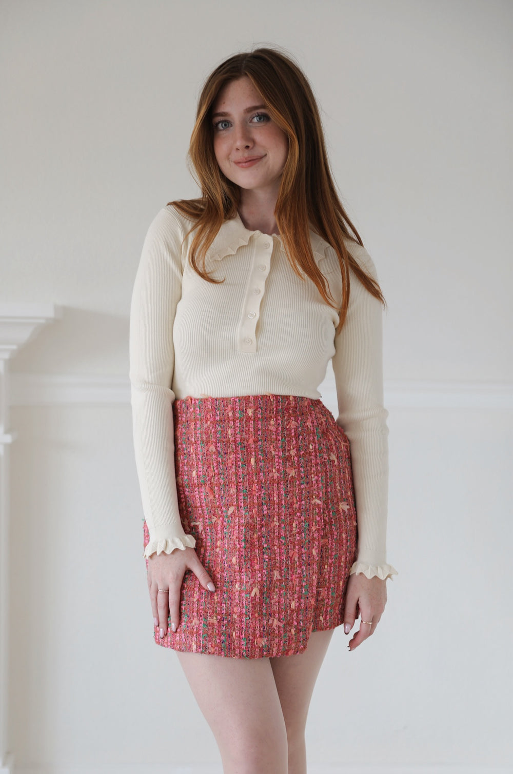 Ivory Scallop Collar Long Sleeve Top