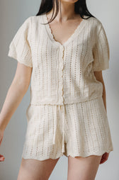 Cream Knit Sweater and Shorts Set