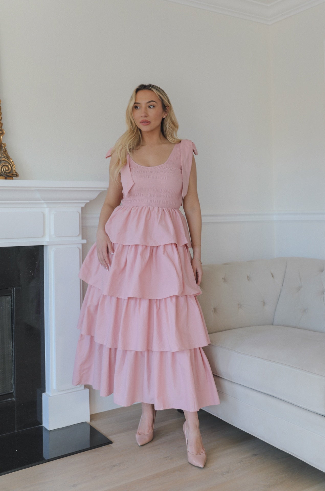 Pink Ruffle Midi Dress