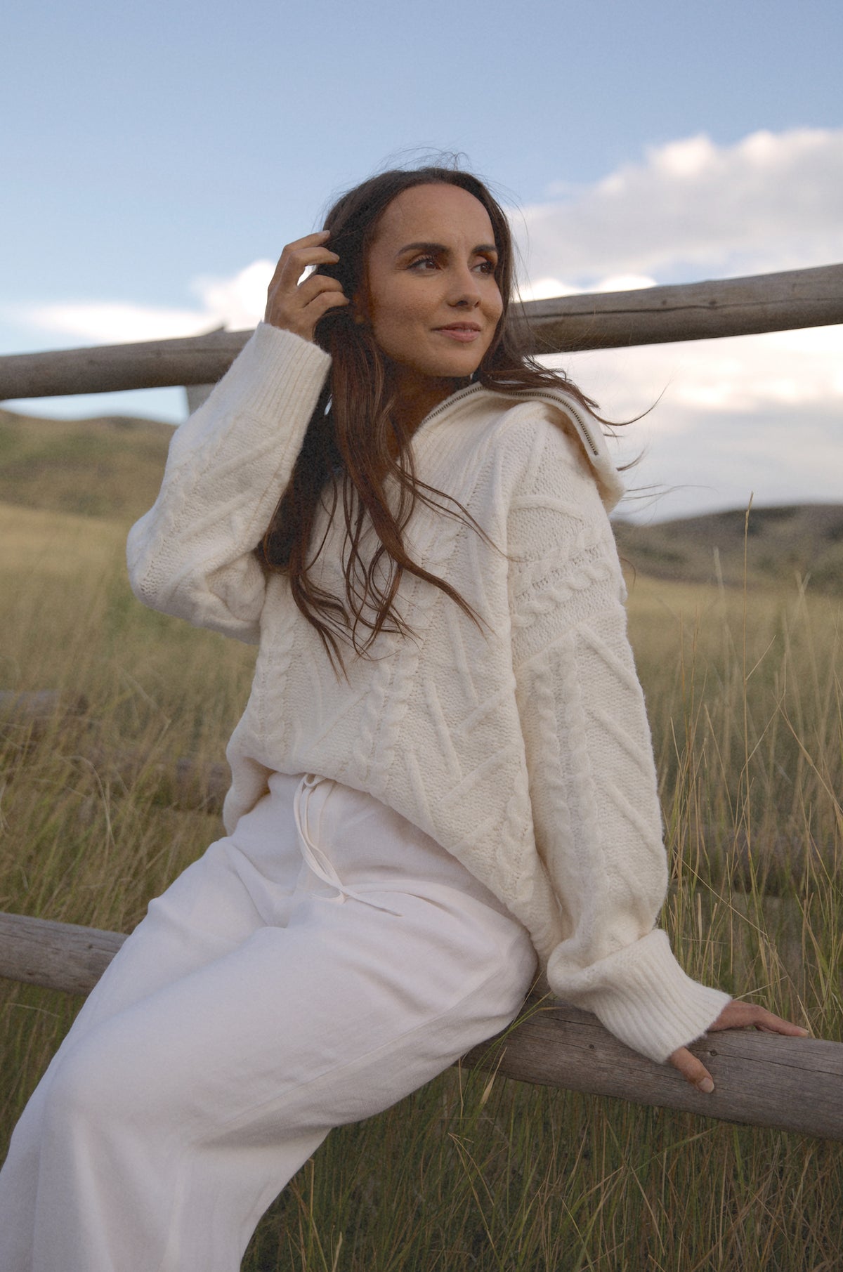 White Cable Knit Half Zip Sweater