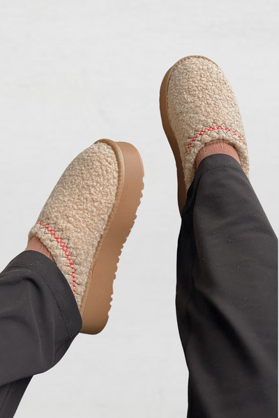 Beige Platform Sherpa Slippers