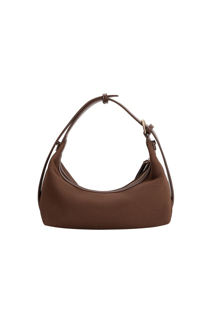 Melie Bianco Lilith Brown Suede Hobo Bag - Vegan Brown Crescent Bag