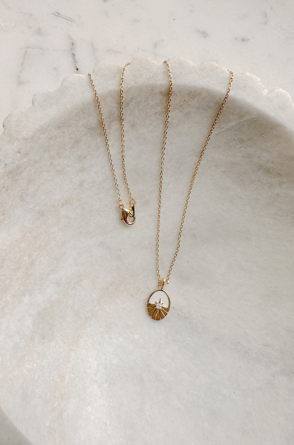 18k Gold Oval Sun Pendant Necklace