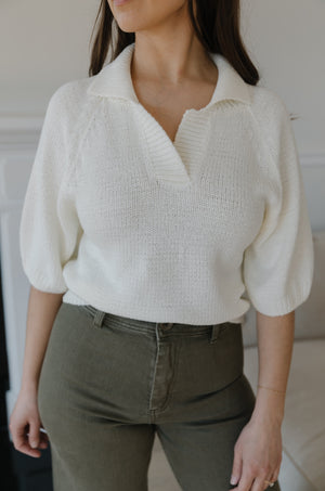 White Short Sleeve Sweater
