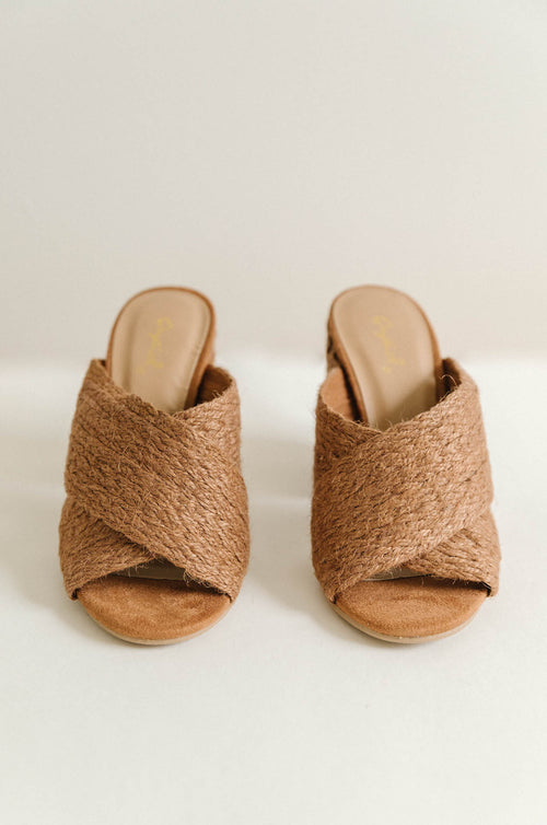 Woven Brown Raffia Heels
