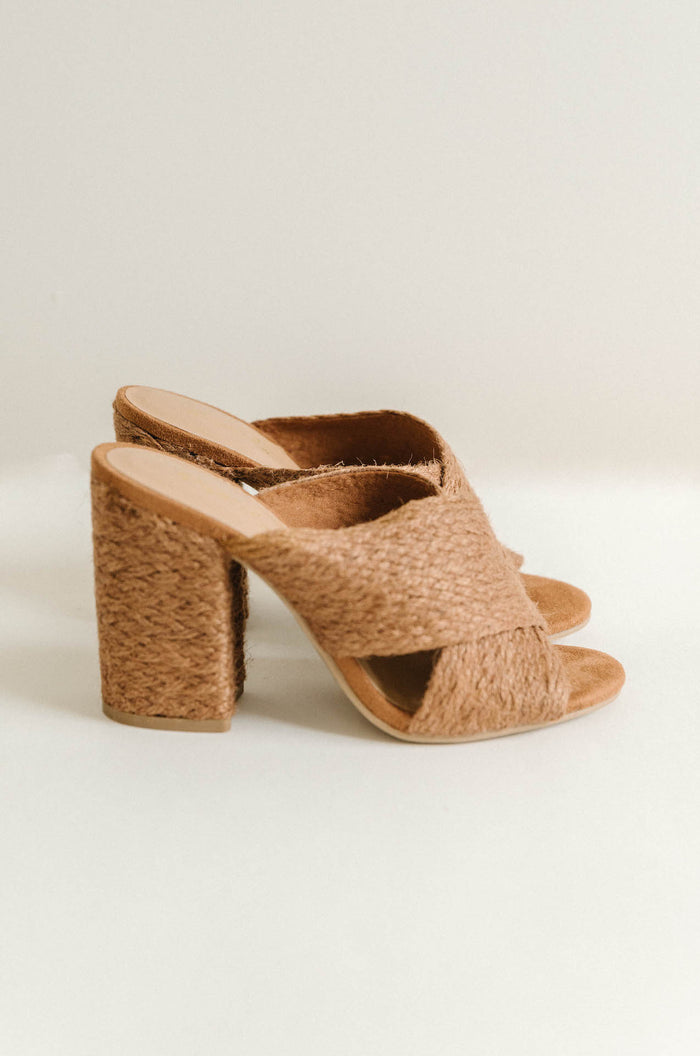 Woven Brown Raffia Heels