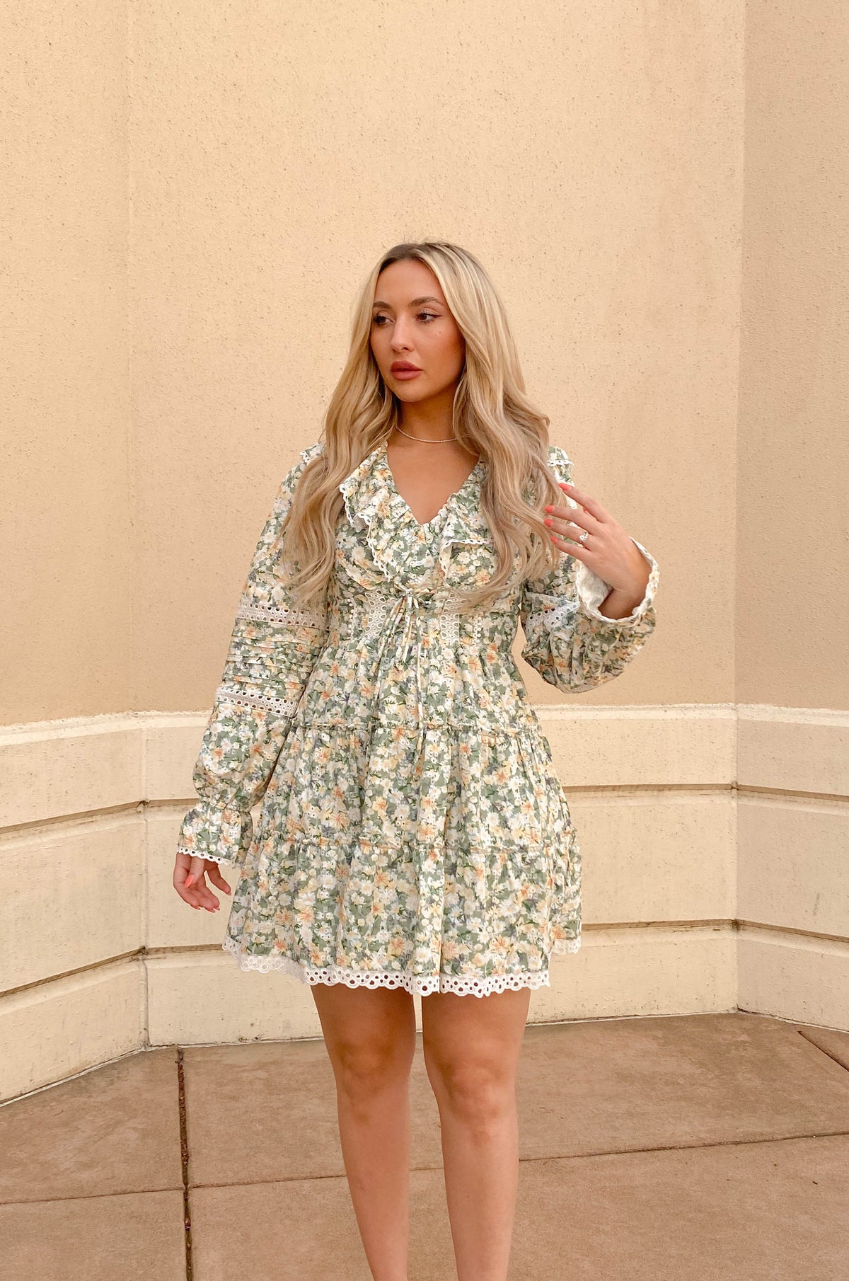 Floral Long Sleeve Eyelet Dress - Tink and Posh