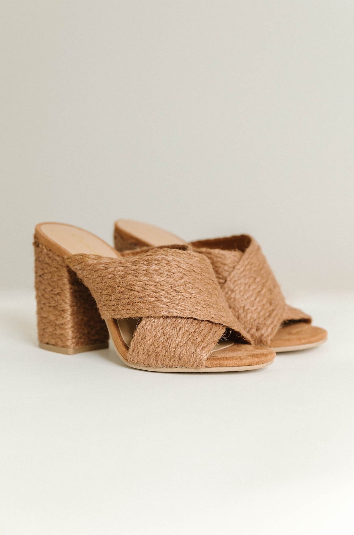 Woven Brown Raffia Heels