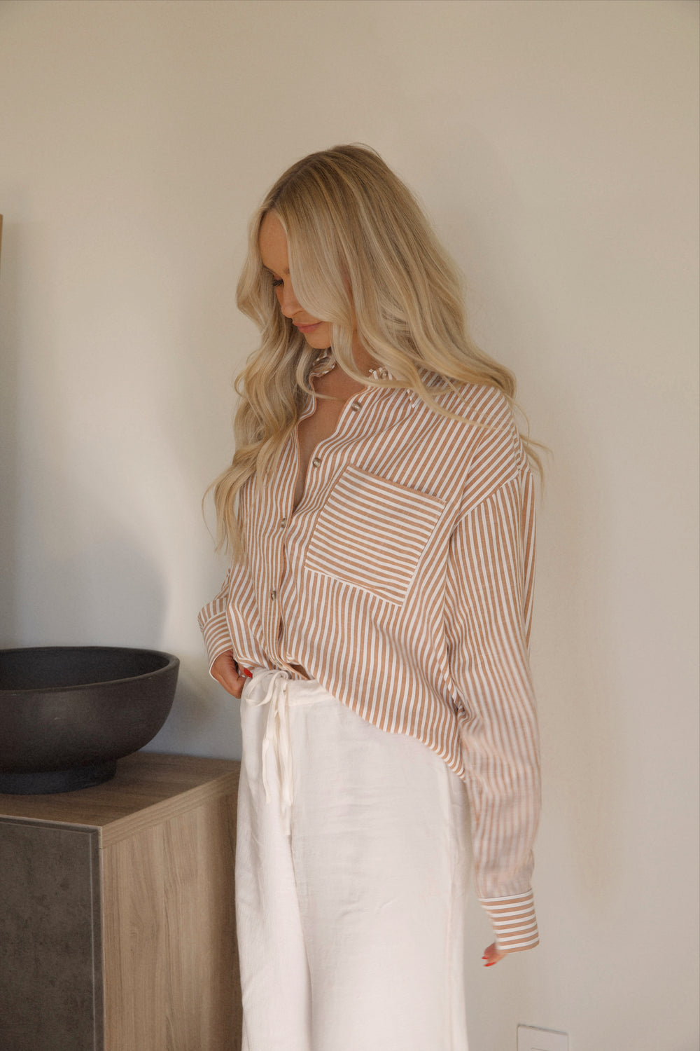 Brown Striped Button Down Shirt