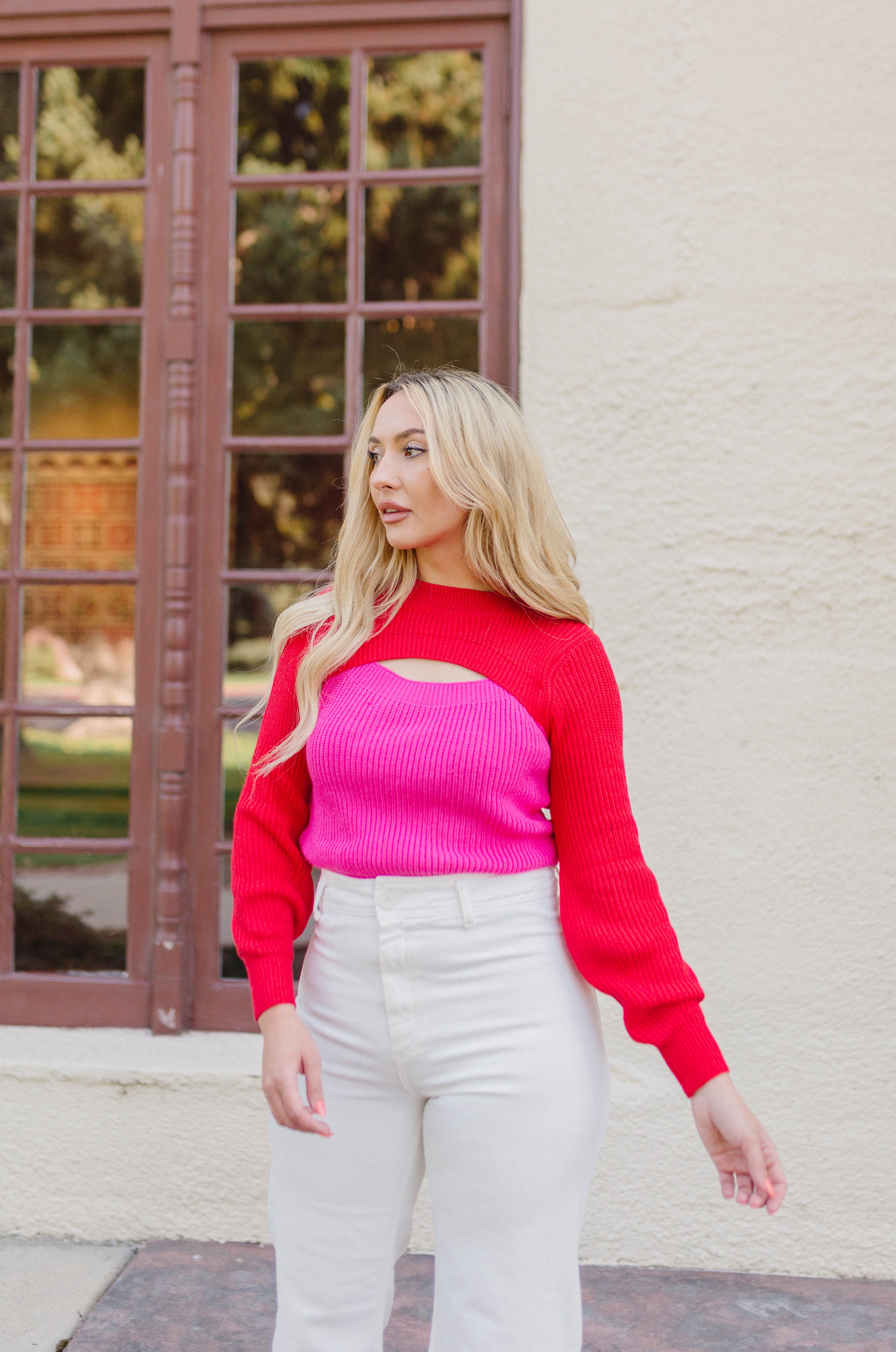 Pink and Red Sweater - Cutout Sweater