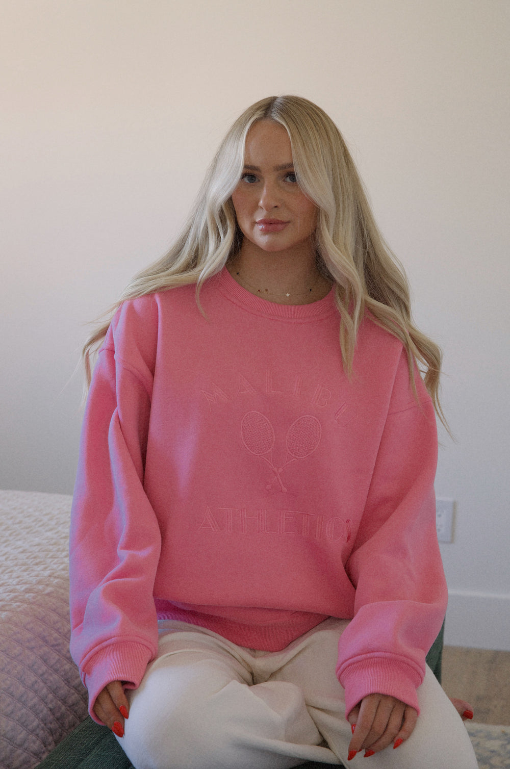 Malibu Athletics Graphic Embroidered Sweatshirt - Pink