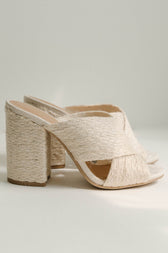 Woven Natural Raffia Block Heels