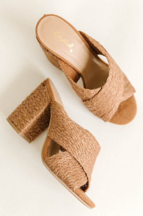 Woven Brown Raffia Heels