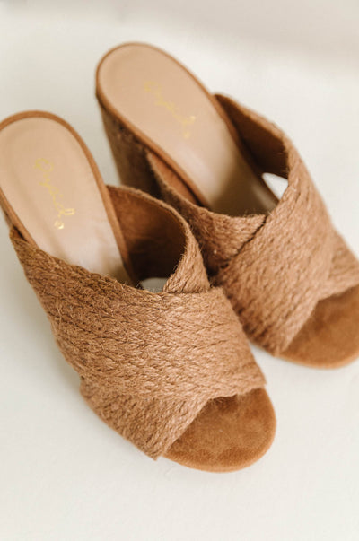 Woven Brown Raffia Heels